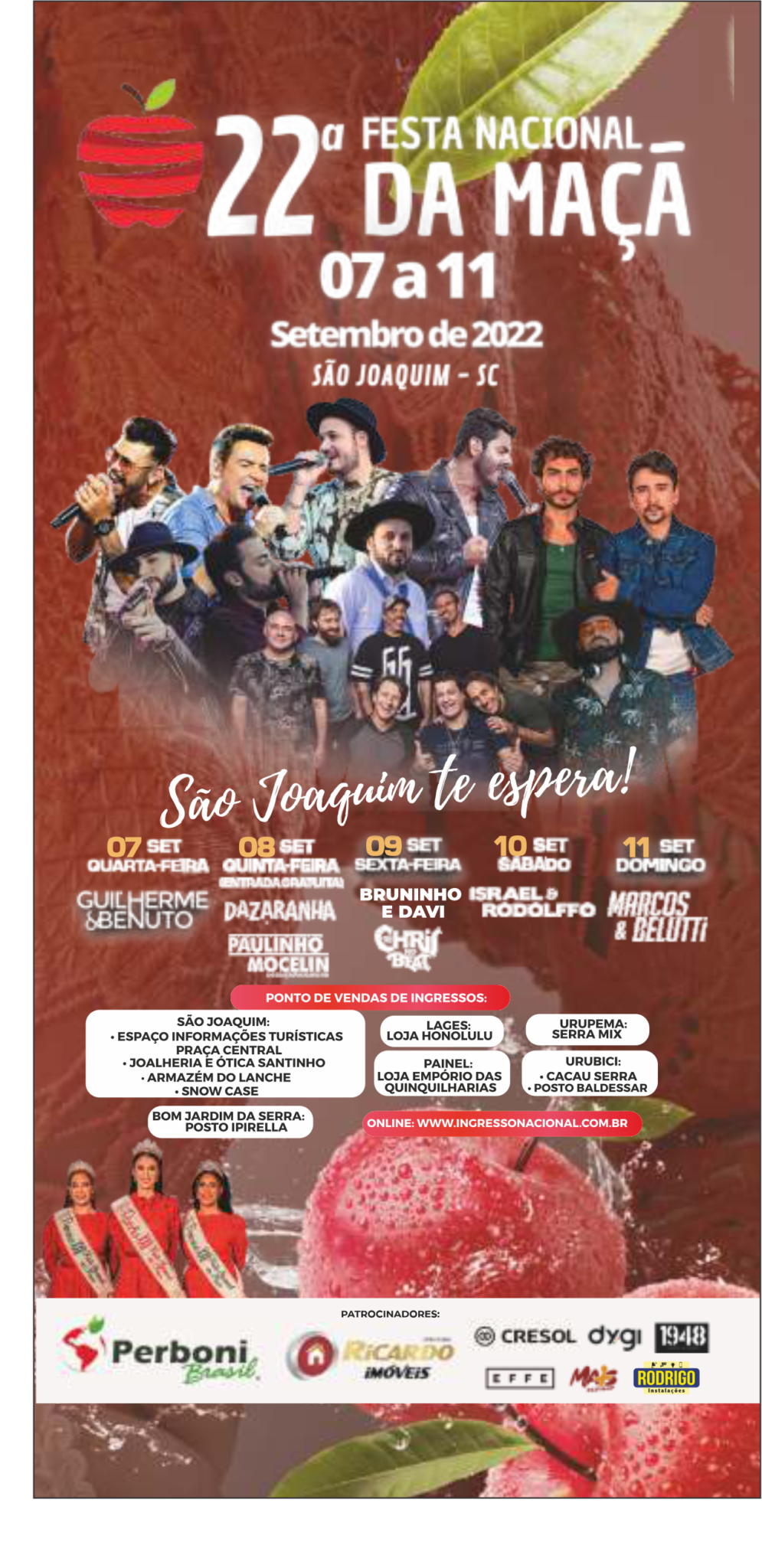 Confira a programação de Shows da 22ª Festa Nacional da Maçã - Notiserra SC